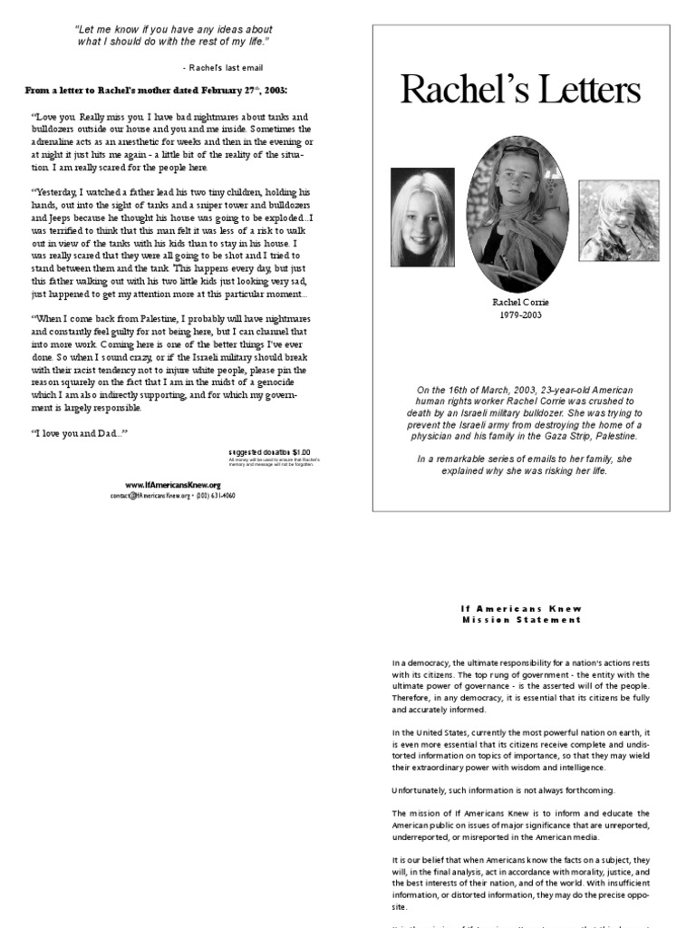 Rachels Letters | PDF | Rafah | Israel