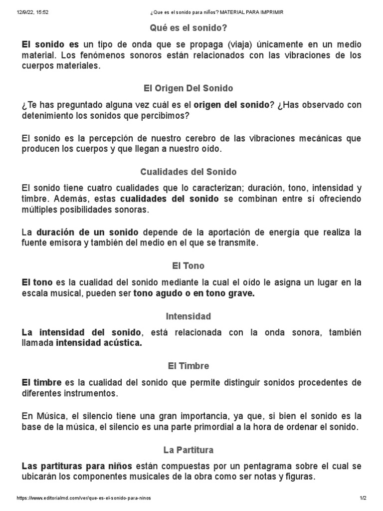 ¿Que Es El Sonido para Niños - MATERIAL PARA IMPRIMIR | PDF
