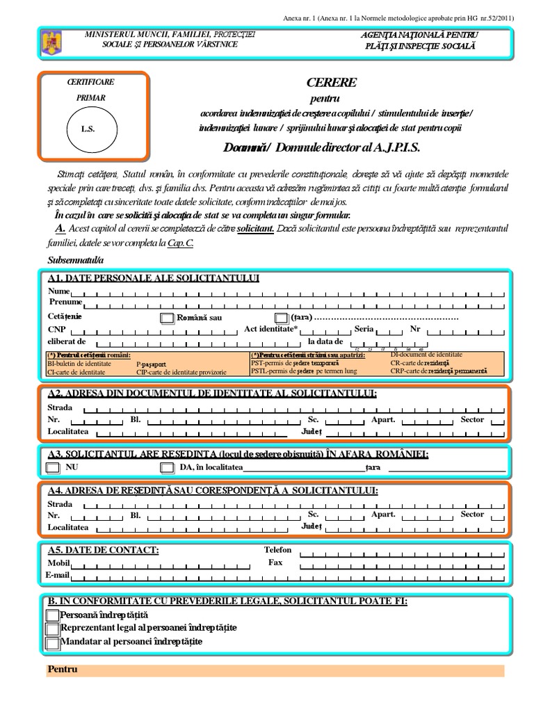 Cerere Tip Indemnizatie Crestere Copil | PDF