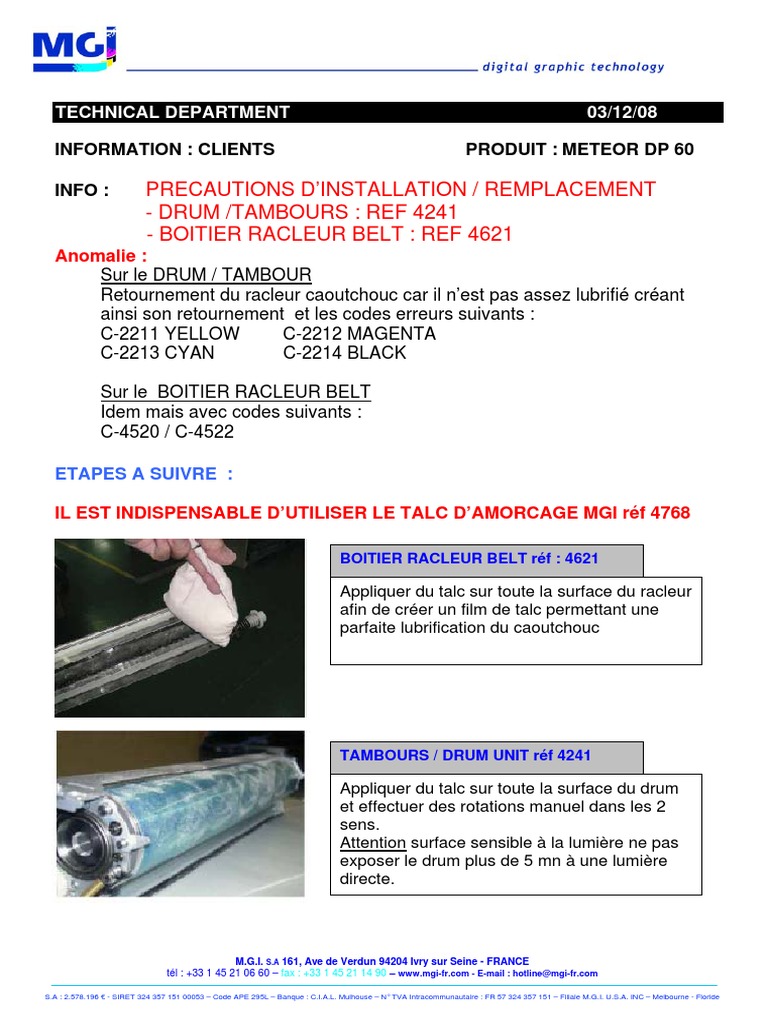 Dp60 - Precautions Installation Tambours & Racleur Belt | PDF
