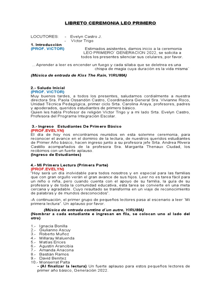 Libreto Ceremonia Leo Primero para Ultima Revision | PDF | Cognición