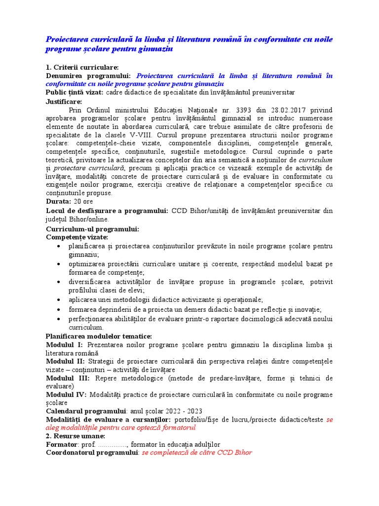 2022 2023 Model Macheta Program Avizat | PDF