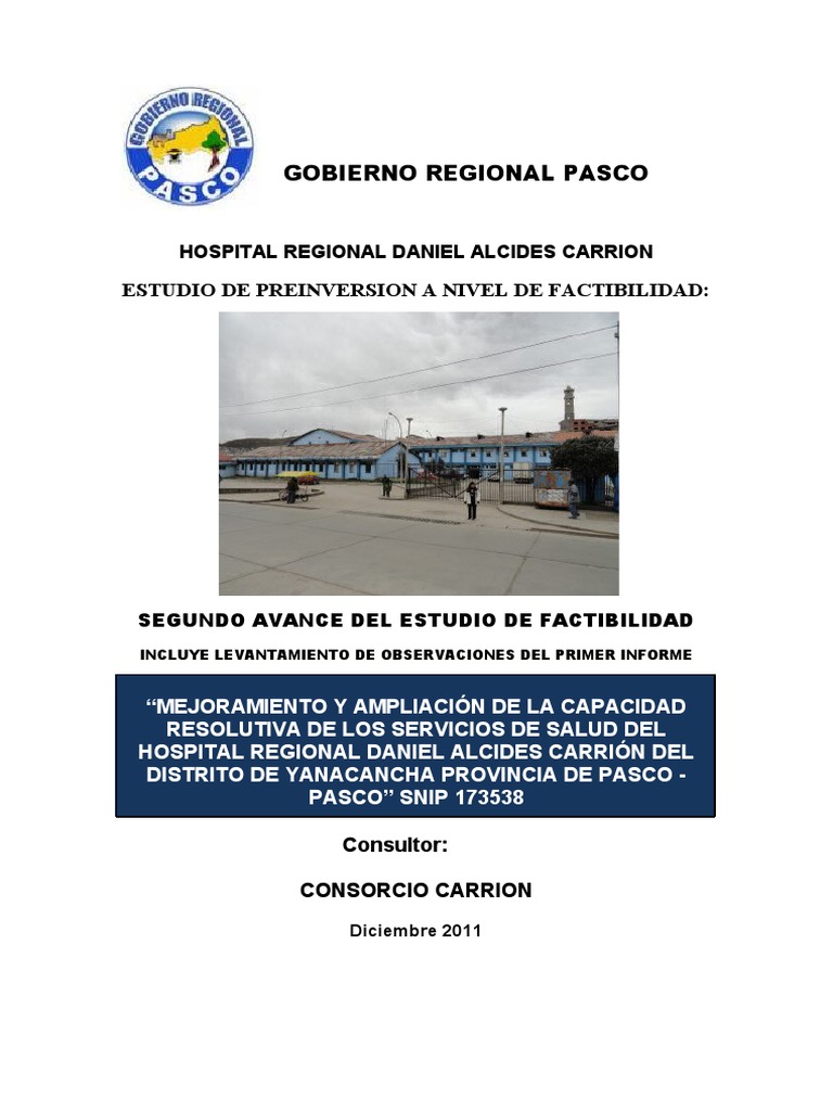 Segundo Avance FACTIBILIDAD PASCO VF Entregado | PDF | Hospital ...