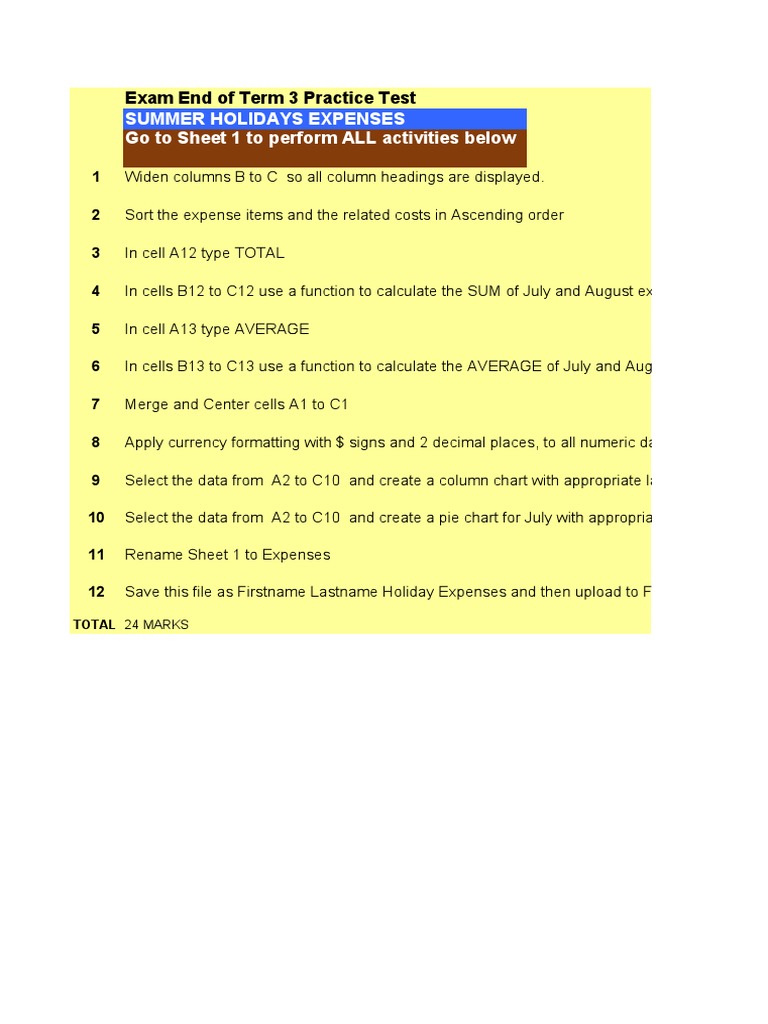 Form 2 Term 1 P2 Excel Practice Test | PDF