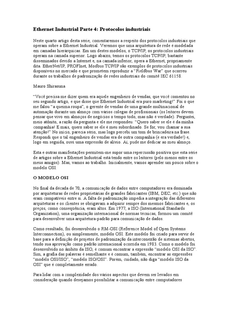 Ethernet Industrial - Parte 4 | PDF | Suíte de protocolo de internet ...
