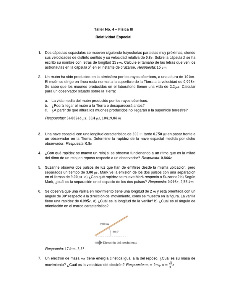 Taller No.4 Relatividad Especial | PDF