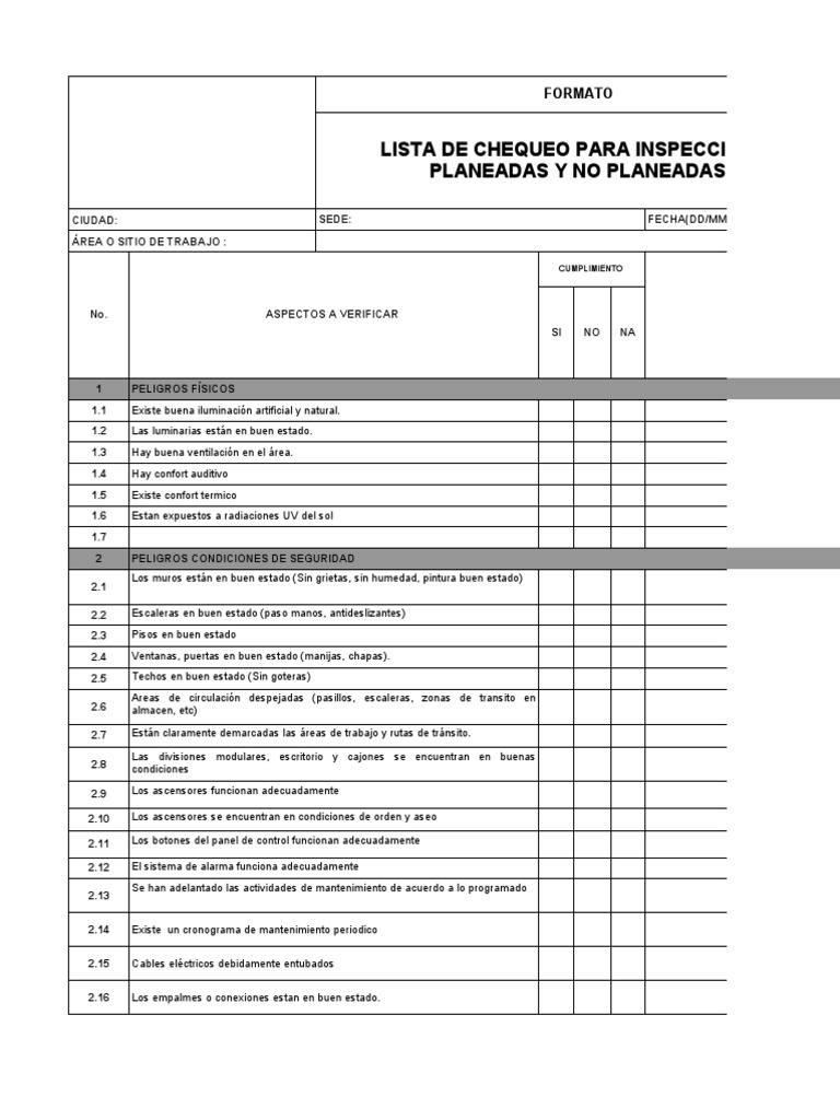 FORMATO LISTA DE CHEQUEO | PDF