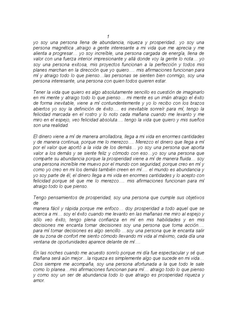 Afirmaciones para Abundancia y Éxito | PDF | Amor | Mente