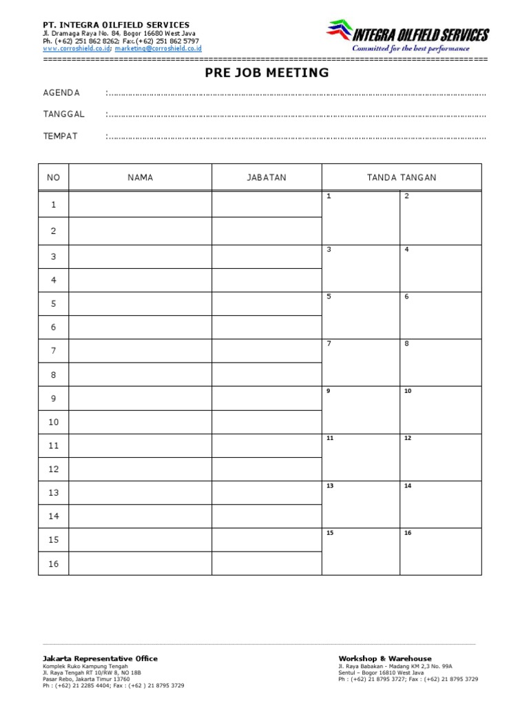 FORM Pre Job Meeting | PDF