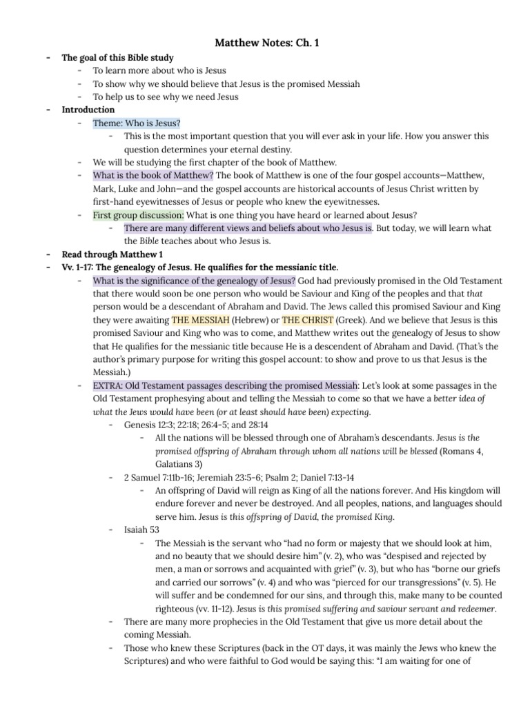Bible Study - Matthew Ch. 1 Notes | PDF