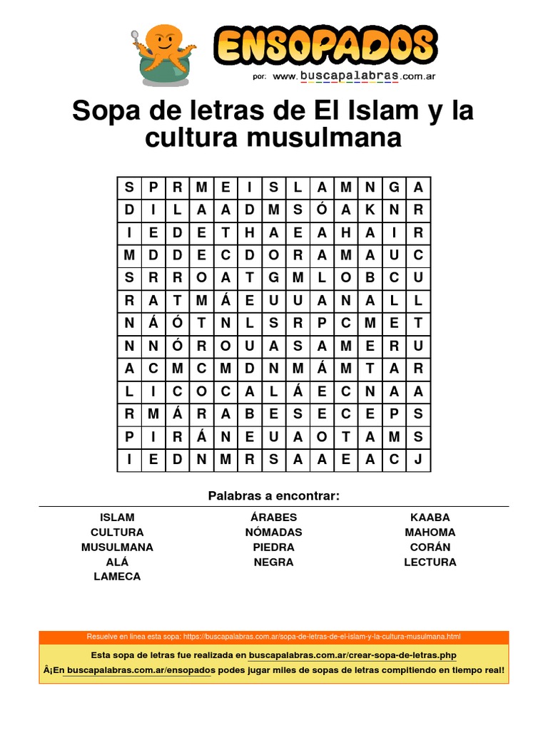 Sopa de Letras de El Islam y La Cultura Musulmana | PDF