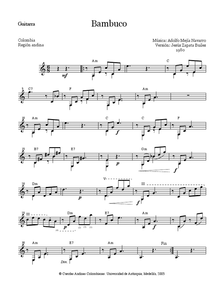 Bambuco - Guitarra | PDF