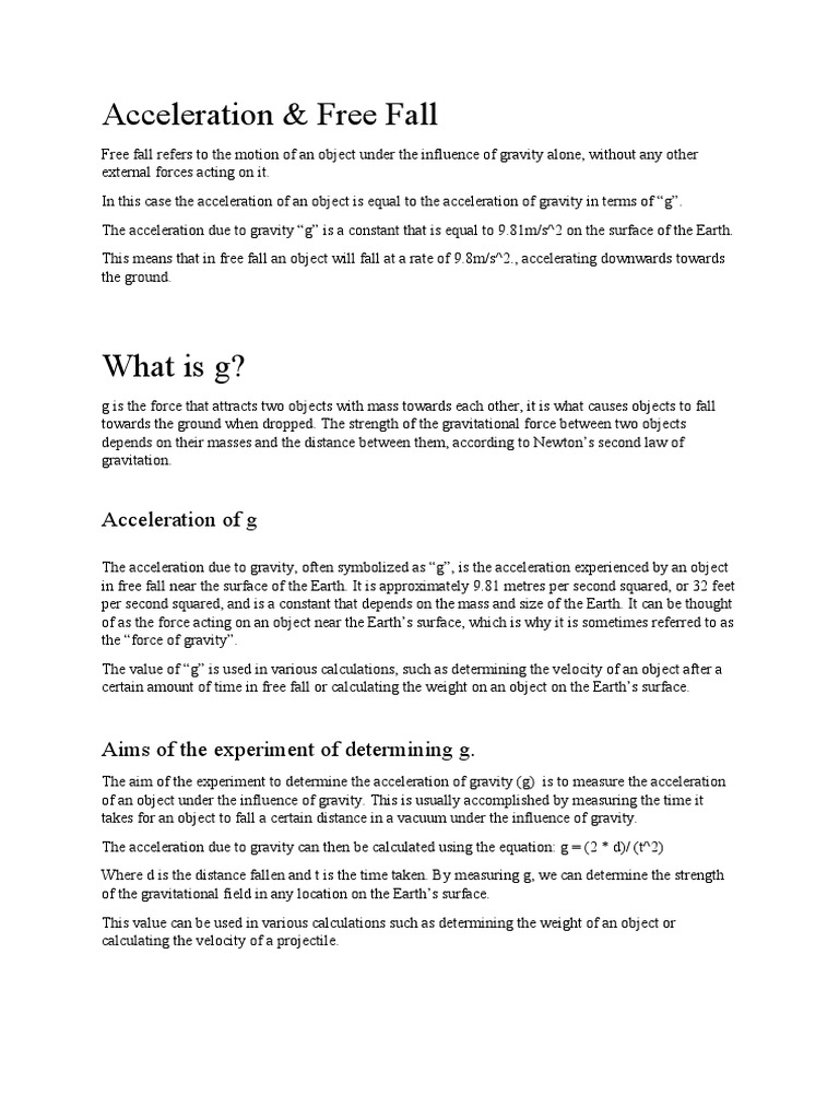 Measuring The Acceleration of G | PDF | Acceleration | Gravity