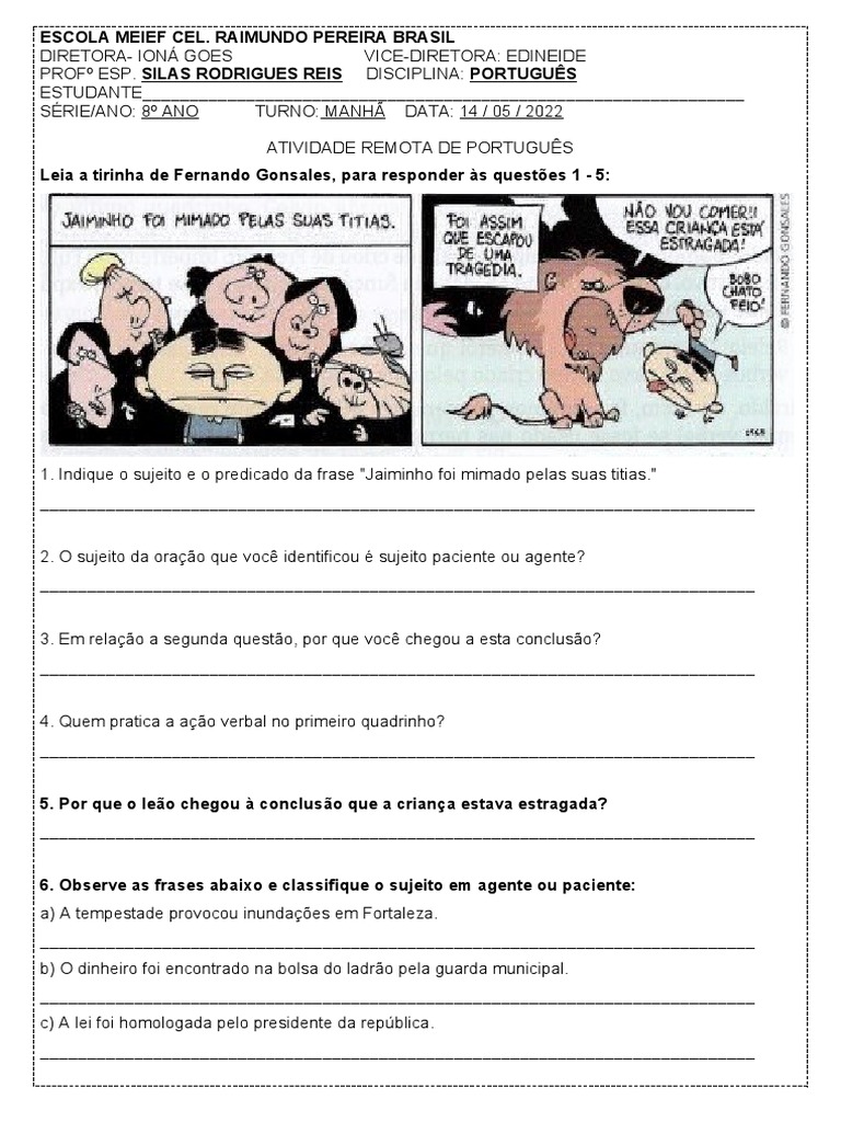 Atividade Remota Vozes Verbais | PDF | Assunto (gramática) | Linguística Atividade Remota Vozes Verbais | PDF | Assunto (gramática) | Linguística