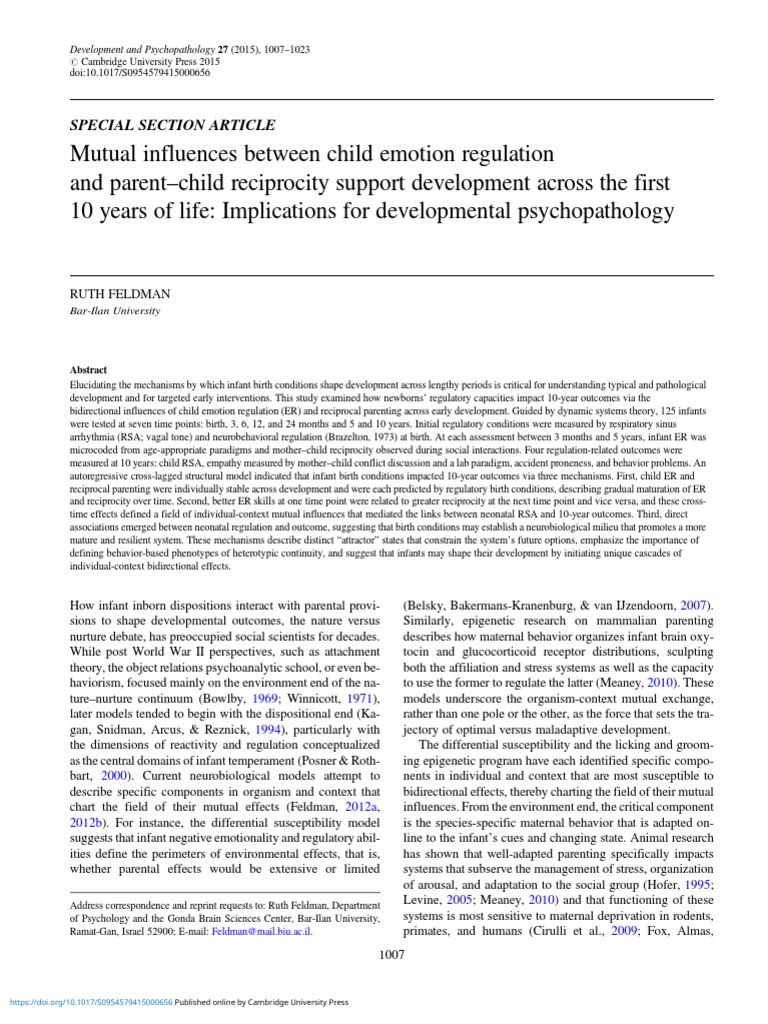 Mutual Influences Between Child Emotion Regulation and Parentchild ...