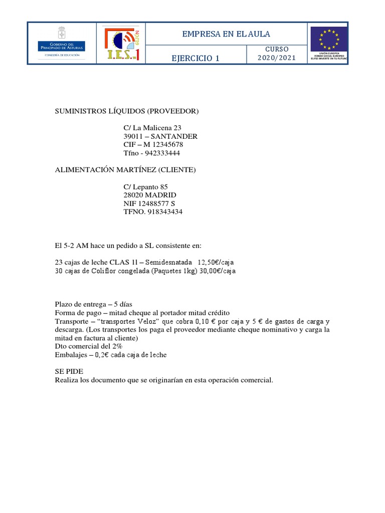 00-EJERCICIO COMPRA 1 (Un Iva) Con Documentos | PDF