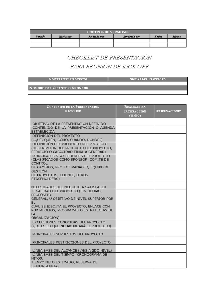 Checklist para Reunión de Kick Off | PDF | Negocios económicos | Business