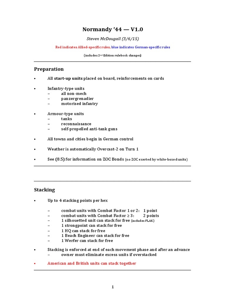 Normandy '44 Rules Summary | PDF | Tanks | Military Operations Of World ...