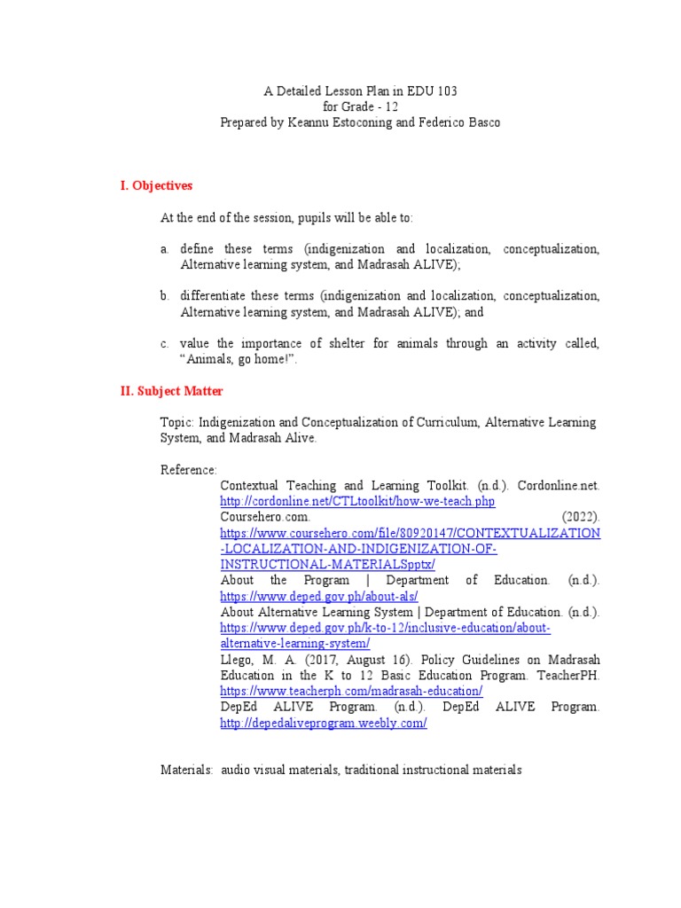 A Detailed Lesson Plan in EDU 103 | PDF