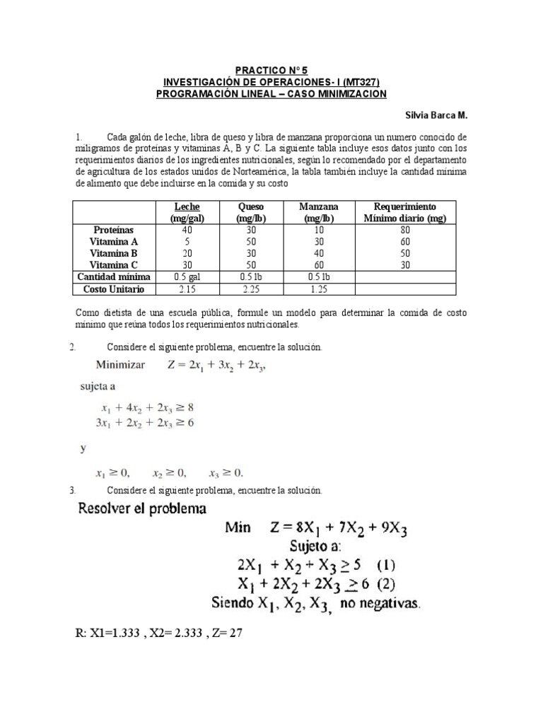 Practico 5 Simplex Caso Minimizacion | PDF