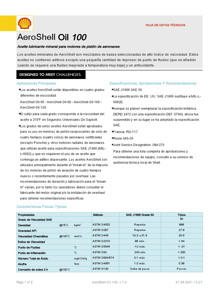 AeroShell Oil 100: Características y Usos | PDF | Lubricante | Petróleo