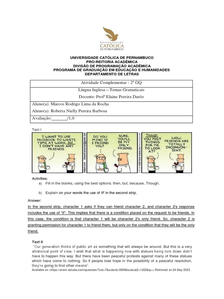 Atividade Complementar 2º GQ (1 Ponto) - Marcos Rodrigo Lima Da Rocha e Roberta Nielly Pereira ...