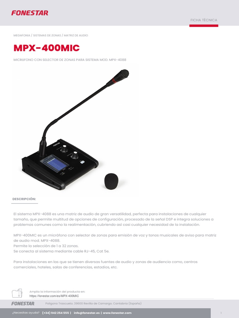 Fonestar MPX 400mic | PDF | Micrófono | Tecnología de sonido