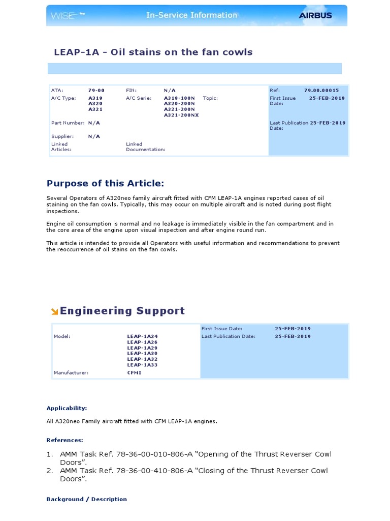 LEAP-1A - Oil Stains On The Fan Cowls: Purpose of This Article | PDF ...