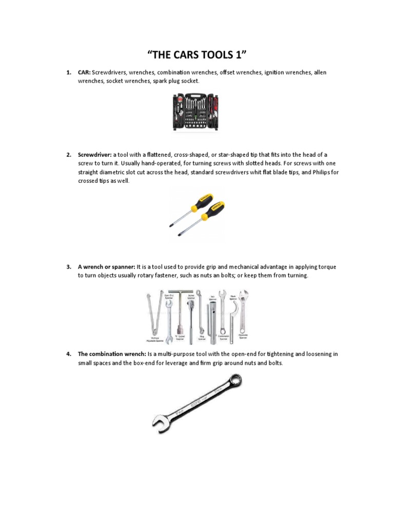The Cars Tools 1 | PDF | Screw | Tools