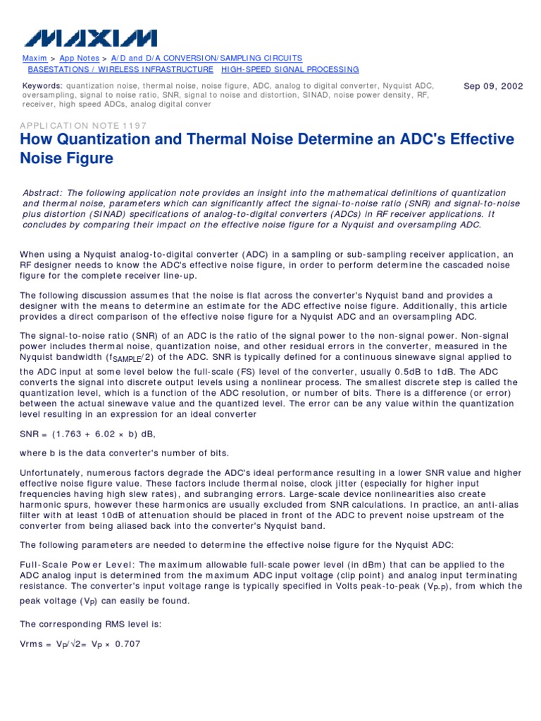 Quantization and Thermal Noise - ADC Noise Figure | PDF | Analog To ...