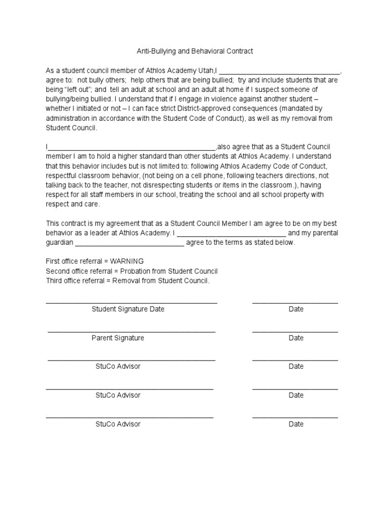 Anti-Bullying and Behavioral Contract | PDF