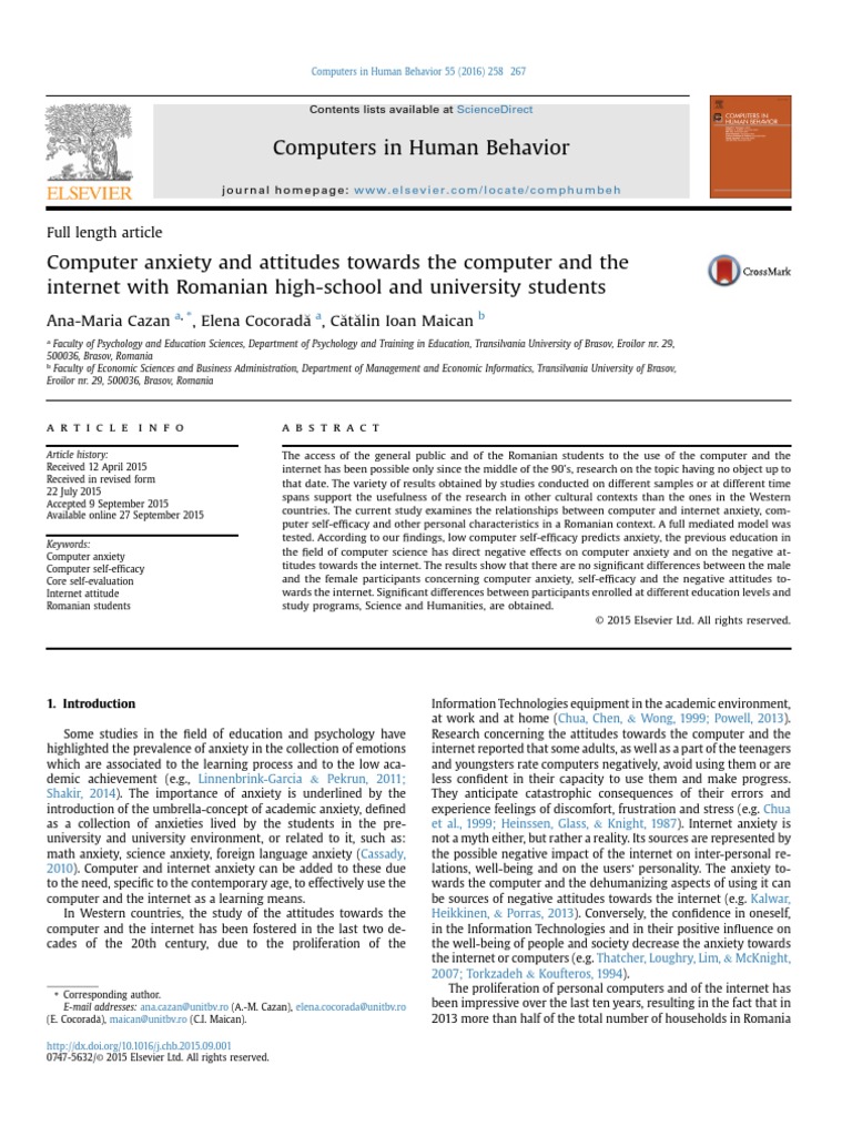 Computer Anxiety and Attitudes Towards The Computer and T 2016 ...