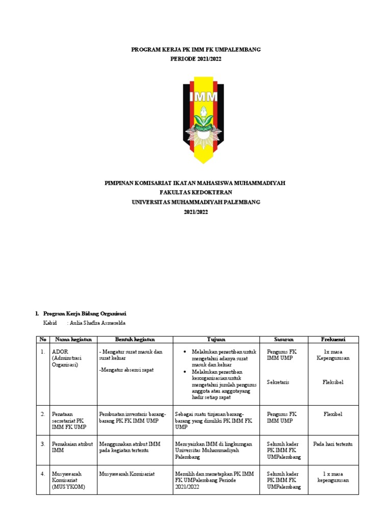 Program Kerja Bidang Organisasi | PDF