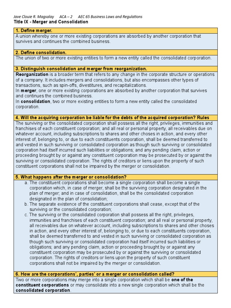 Understanding Mergers and Consolidations | PDF | Corporations | Mergers ...