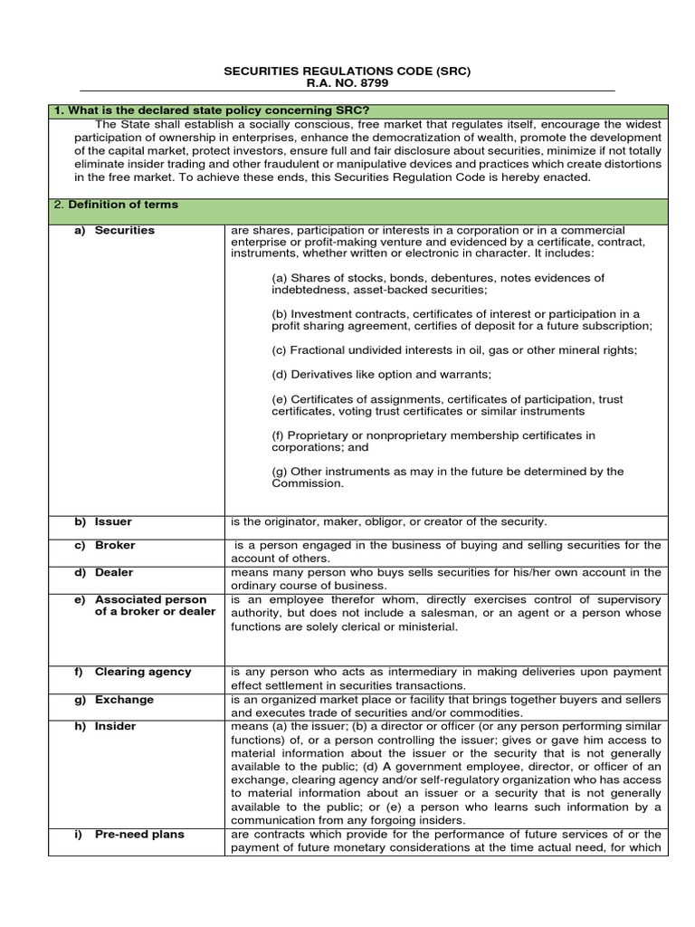 Securities Regulations Code - Ra 8799 | PDF | Securities (Finance) | Stocks