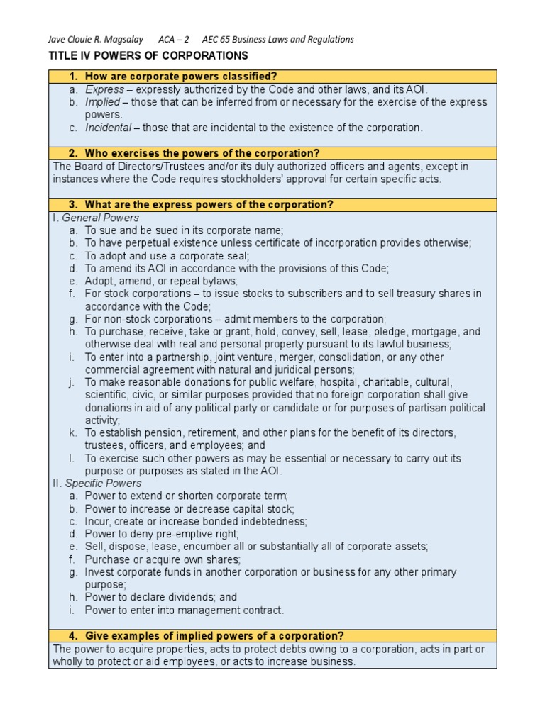 Title Iv Powers of Corporations | PDF | Dividend | Corporations