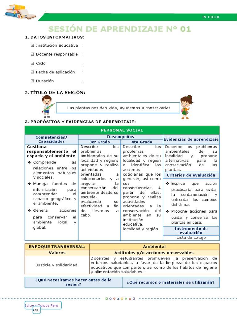 Sesiones de Aprendizaje - EDA IV Semana 1 - Editora Quipus Perú | PDF