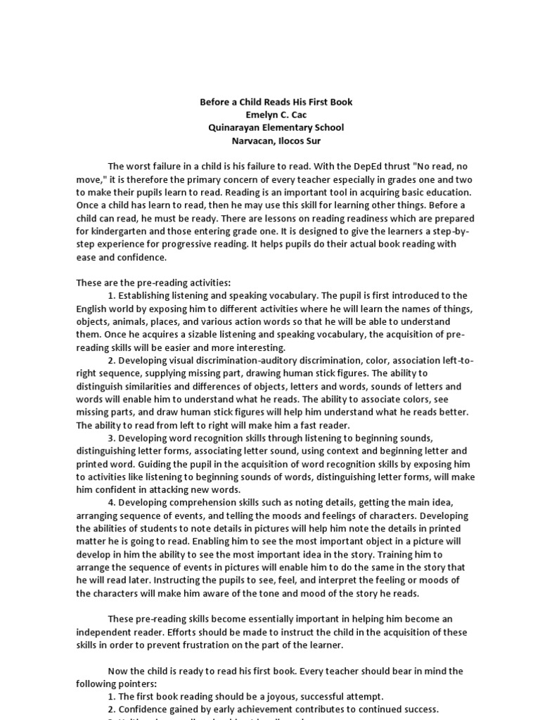 Before A Child Reads His First Book | PDF | Reading (Process) | Vocabulary