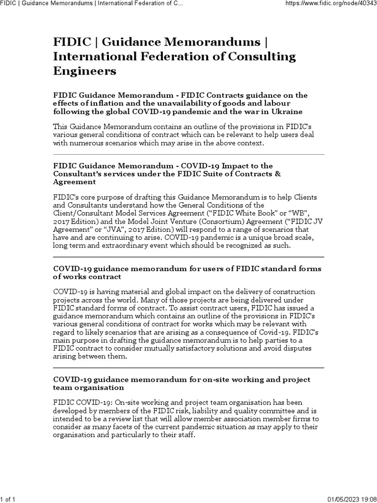 FIDIC COVID-19 Guidance Memorandum | PDF | Consultant | Joint Venture