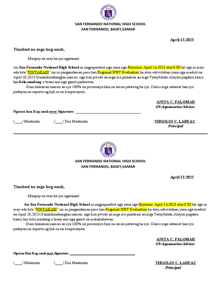 Letter Invitation To Parents. | PDF