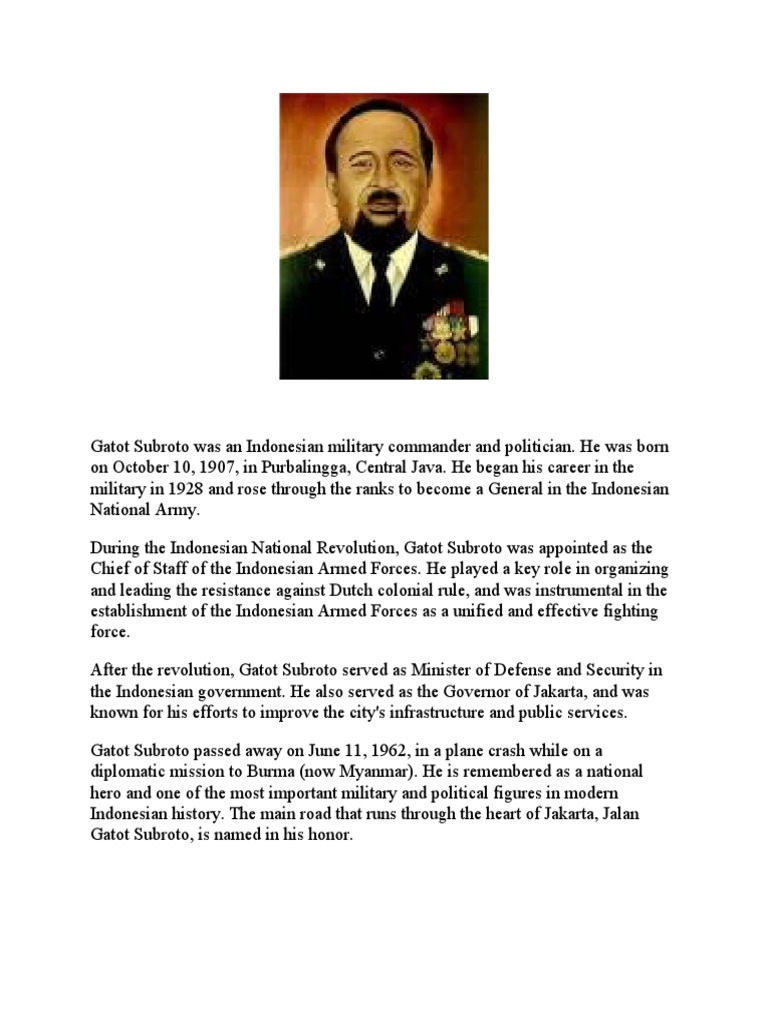 Gatot Subroto Was An Indonesian Military Commander and Politician | PDF