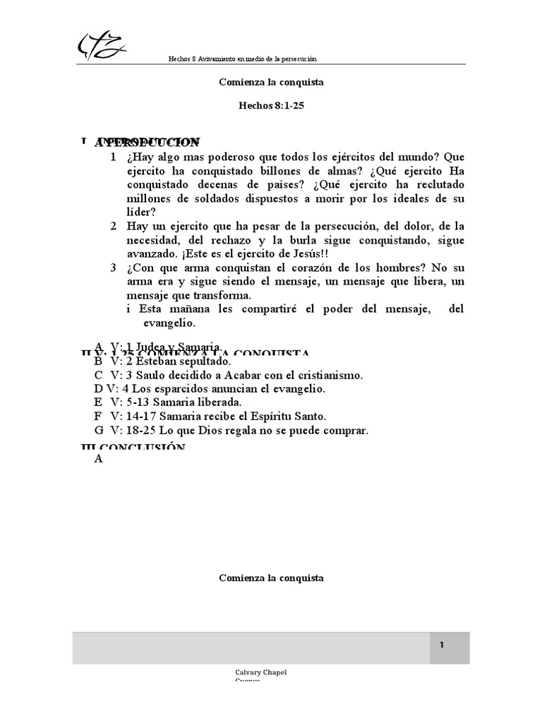 Hechos 8 Avivamiento en Medio de La Persecución. Comienza La Conquista ...