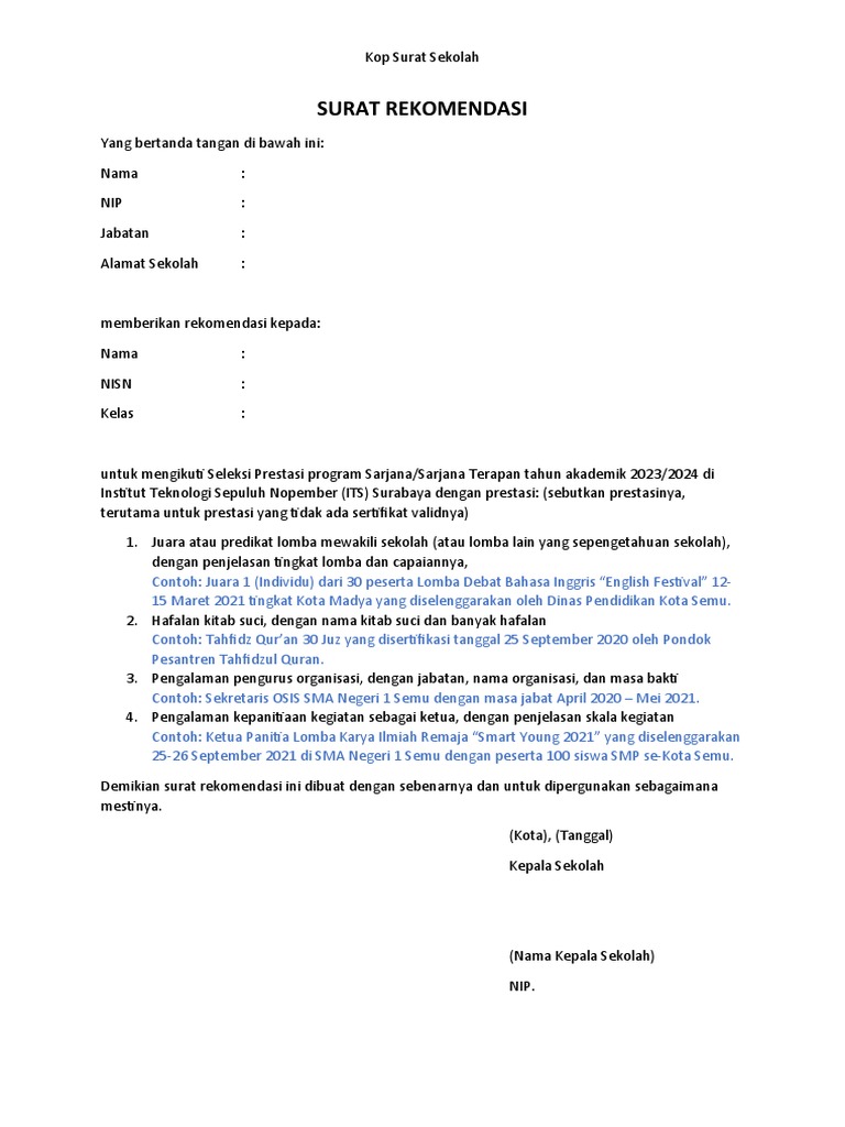 Surat Rekomendasi Prestasi Sarjana | PDF