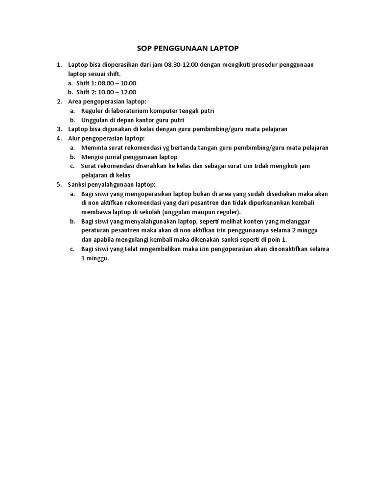 Sop Penggunaan Laptop | PDF