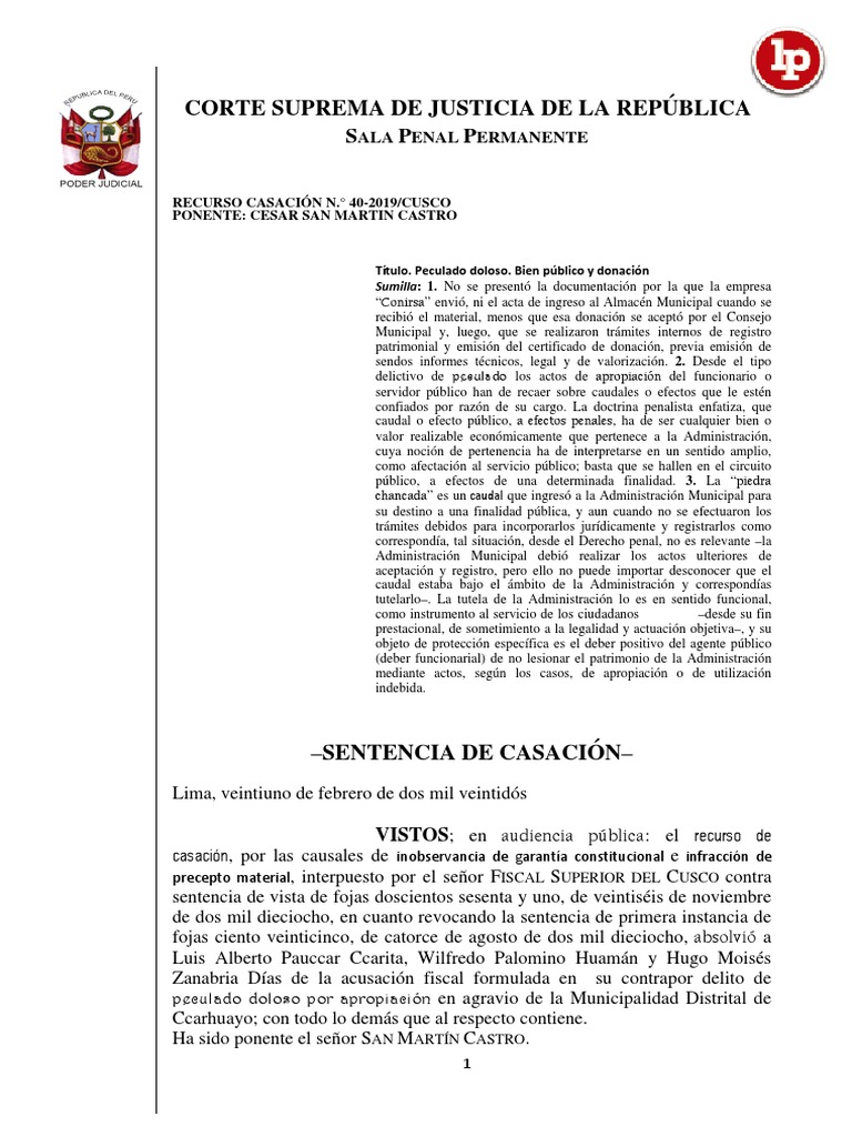 Casacion 40 2019 Cusco LPDerecho | PDF Casacion 40 2019 Cusco LPDerecho | PDF