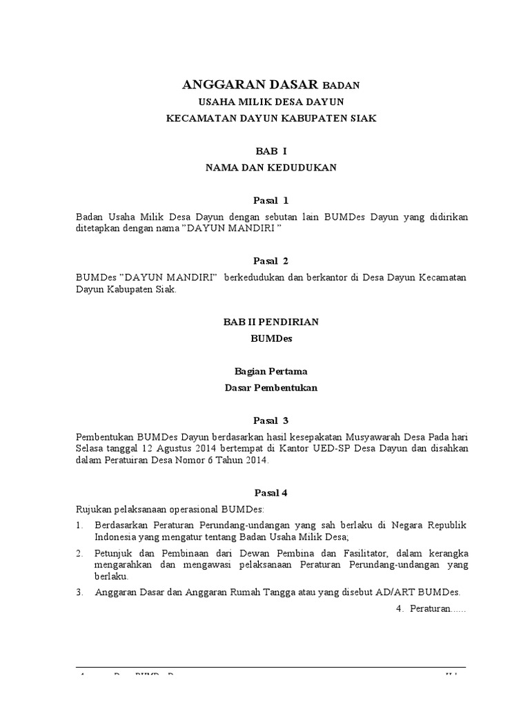 Contoh AD BUMDES | PDF