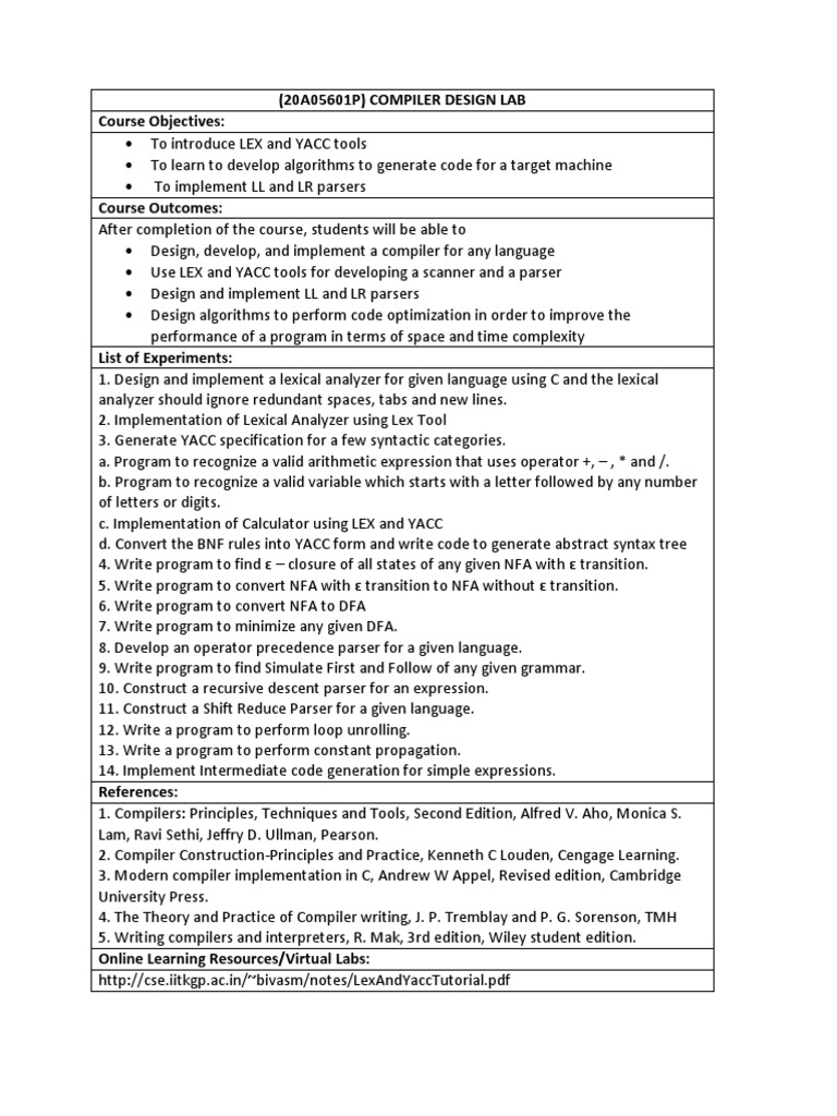 CD Lab 1 | PDF | Compiler | Computer Program