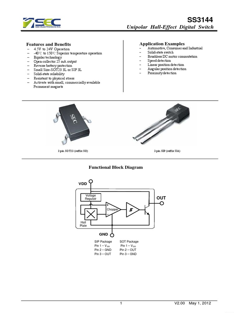 SS3144_Sensor hall unipolar | PDF