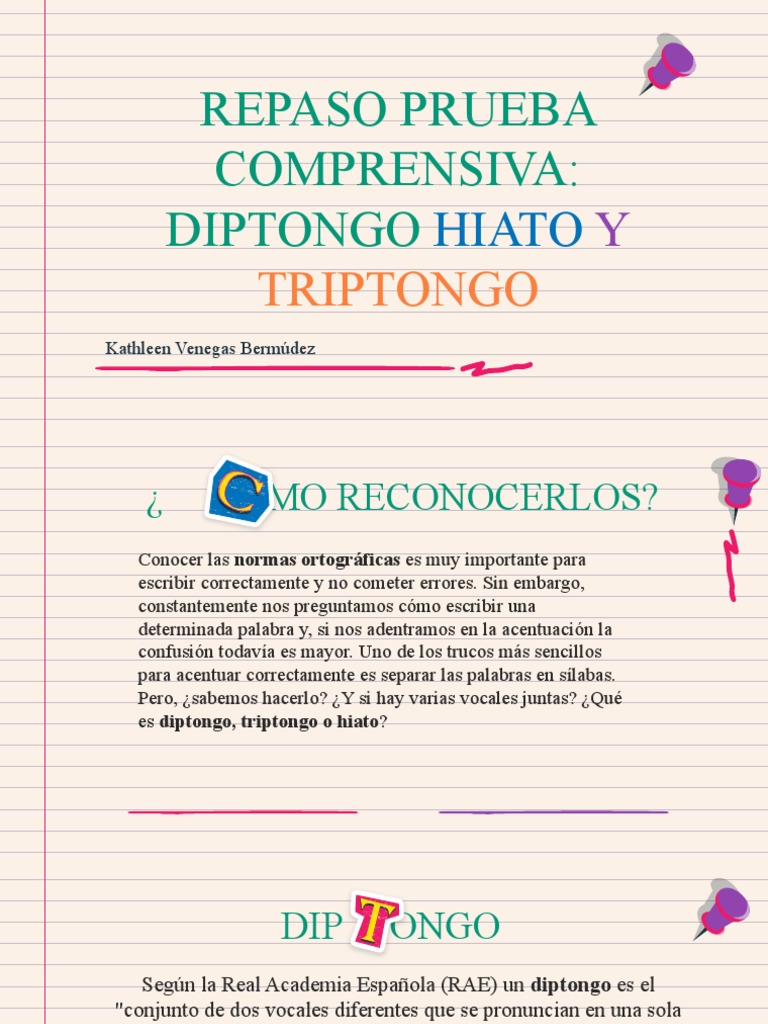 Diptongo, Hiato y Triptongo Repaso Pruebas Comprensivas | PDF ...