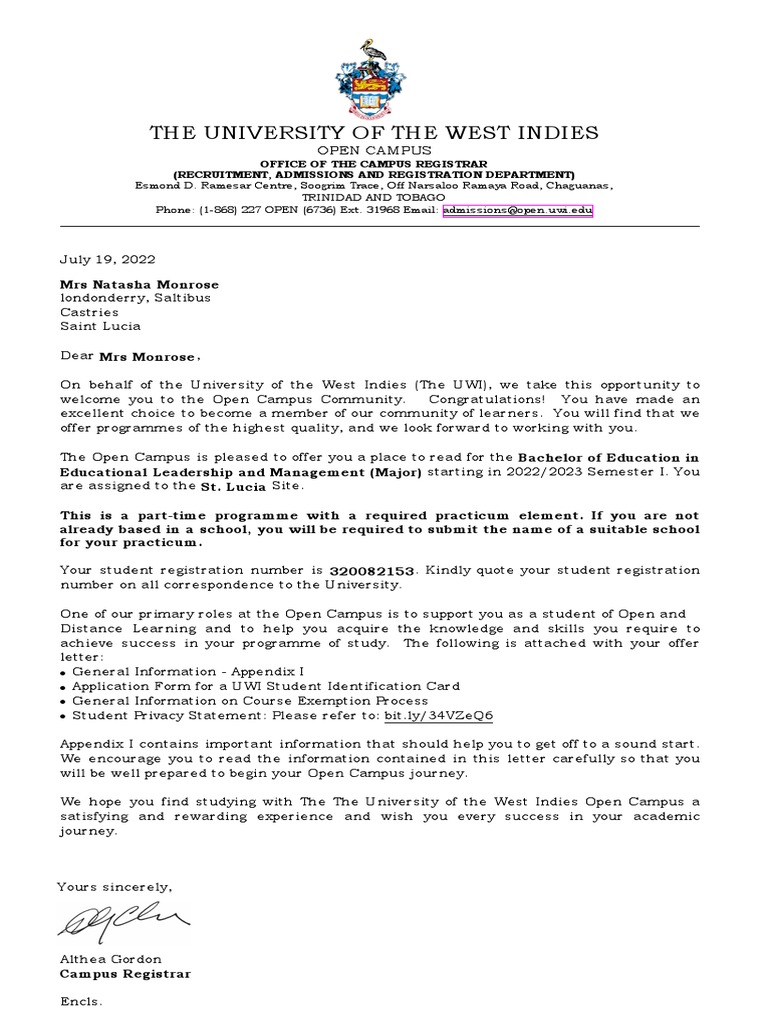 Offer Letter - Natasha Monrose (1) | PDF | Internet | Academic Degree